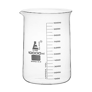 EISCO Beaker, 10,000ml - Low Form with Spout - White, 500ml Graduations - Borosilicate 3.3 Glass - 10L Beaker, Large Beaker