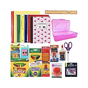 Back to School Essentials Supplies Pack Kit Bundle - Grades K-8 | Wide Ruled Notebooks Composition Book Folders Markers Crayons Colored Pencil Sharpener Glue Sticks (for Girls)