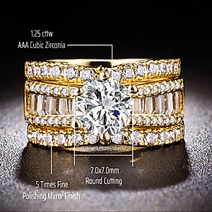 Ahloe Jewelry 2.3Ct Wedding Rings for Women Engagement Ring Set Bands 18k Yellow Gold Three in One Cz 3pcs Size 8