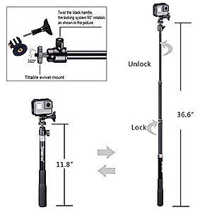 Smatree Telescoping Selfie Stick with Tripod Stand Compatible for GoPro Hero 11/10/9/8/7/6/5/4/3+/3/Session/GOPRO Hero (2018),Insta360,DJI OSMO Action,Ricoh Theta S/V,Compact Cameras and Cell Phones