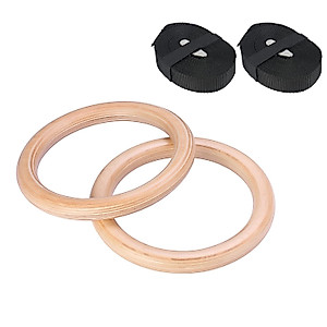 Yimidear Wood Olympic Rings, Gymnastic Rings with Buckle Straps, Wooden Fitness Gym Rings for Strength Training, Crossfit, Pull Ups and Dips (2.8CM)