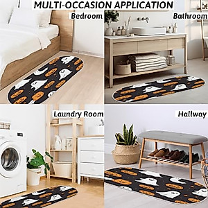 Tavisto Cute Halloween Pumpkin Ghost Fluffy Oval Shaggy Rugs for Bedroom Aesthetic Plush Floor Mat - Soft and Absorbent - Ideal for Living Room,Home Decor, and Playrooms
