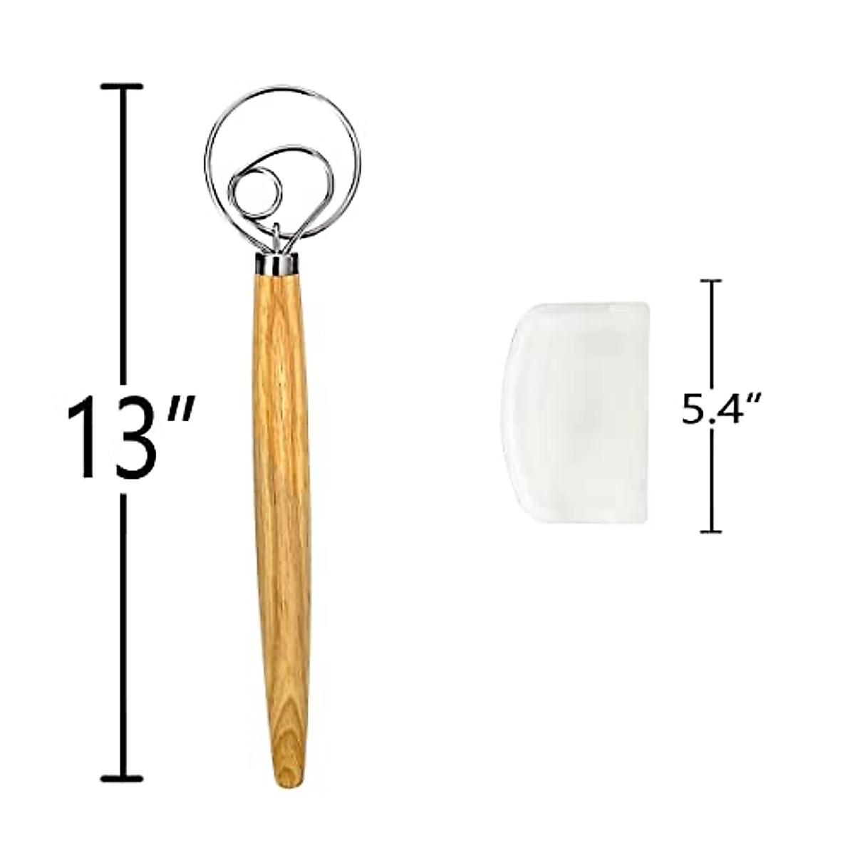 Danish Dough Whisk, Dutch Style Bread Whisk For Dough Cooking Kitchen with Stainless Steel Danish Whisk Bread Mixer 13" and Dough Scraper