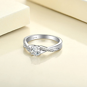 YL 925 Sterling Silver Engagement Ring 5MM 3A Cubic Zirconia Infinity Ring for Women-size7