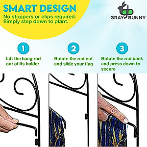 Garden Flag Stand, Premium Flag Arbor, Cast Iron, 15” wide X 50.5” tall, No Stoppers or Clips required, Fits 12” X 18” Garden Flags