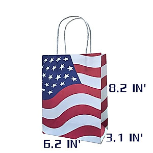 SUNNAMUSK Memorial Day Gifts Bags 12PCS American Flag Patriotic Thank You Gift Bags with Red White Blue USA Memorial Day Paper Treat Goodie Bags with Handle for Veterans Day Independence Day Party