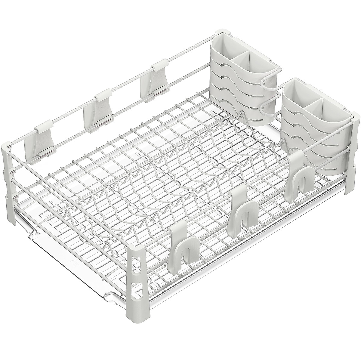 Simple Houseware Dish Rack with Drainers, Mug Holder and Utensil Holder, White