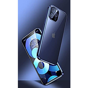 HENGHUI Lockable iPhone 14 Pro Max Magnetic Case Glass Case with Camera Lens Protector Screen Protector Safety Lock 360 Full Body Double Sided Glass Bumper Case Clear Cover (Gold)