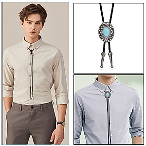 IRONBOX 5Pcs Bolo Tie for Men Handmade Western Cowboy Leather Necktie Totem Element Halloween Costume Accessories