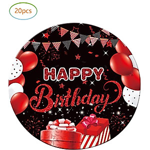 Red and Black Birthday Party Tableware Supplies Set, 20 Plates and 20 Napkins, Red Birthday Party Confetti Sprinkles Happy Birthday Party Decorations for Men Women