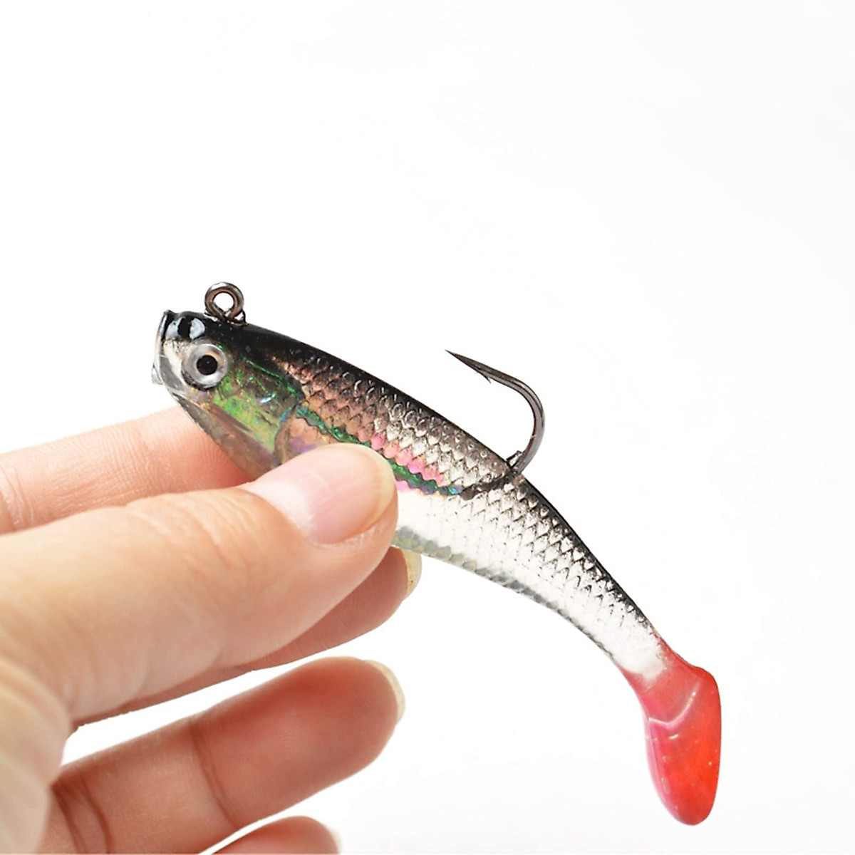 OJDXDY Set of 5 Fishing Lure Set 3D Eyes Lifelike Fishing Lures Kit Rubber Fish Baits Set Single Hook Artificial Lures Outdoor Fishing Tool, Fishing Gift for Men