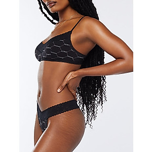 Savage X Fenty, Women's, Cotton Essentials Thong, Minimal coverage, Cotton, Low-rise, Black Caviar Logo Print, M