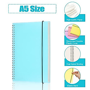 EOOUT 5 Pack Dotted Spiral Notebook, 5.7" x 8.3" Journal for Women, Thick Plastic Cover, 160 Pages, 100gsm, Back to School, Office, Artist Writing/Drawing (Candy Colors)