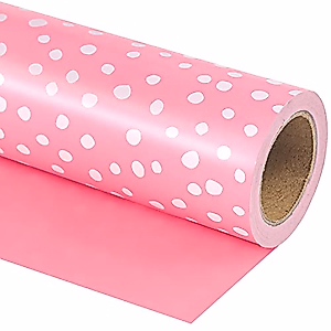 WRAPAHOLIC Reversible Wrapping Paper - Mini Roll - 17 Inch X 33 Feet - Light Pink and Delicate Polka Dots Design for Birthday, Holiday, Wedding, Baby Shower