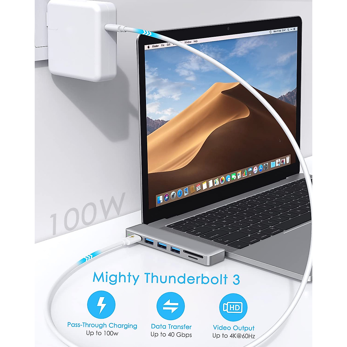 Adapter for MacBook Pro/Air M1 2022/2021/2020, 7 in 2 USB-C Hub with 4K HDMI, Thunderbolt 3(100W PD), USB-C & 2 USB 3.0, SD/TF Card Reader, Type C Dongle for MacBook Pro Air 13" 15" 16" (D)