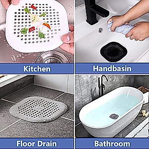 3 Pack Drain Cover Hair Catcher Pad, Silicone Tube Trap Shower with Sucker for Bathroom Kitchen, 5.5" Flat Square Rubber Strainer Plug Filter Bathtub Sink Home Drain Protectors, Black