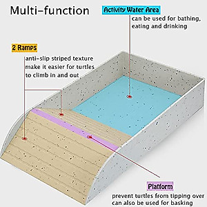 3pcs Tortoise Food Dish with Ramp and Basking Platform Leaf Tortoise Water Food Bowls Reptile Water Dish Turtle Reptile Pool for Amphibians Brown