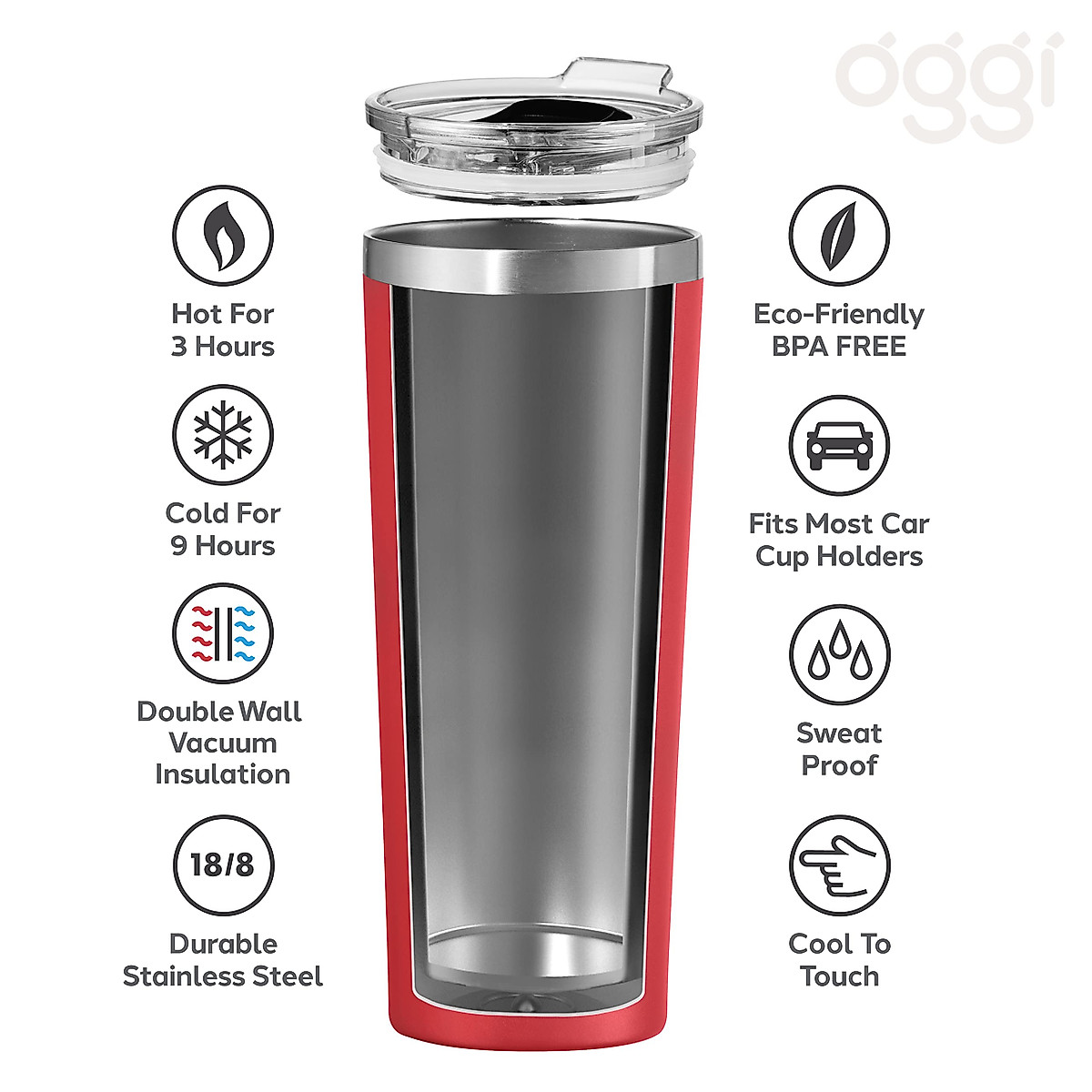 Oggi ThermoTumbler Insulated Tumbler Thermal Travel Mug, 24-Ounce, Red (8170.2)