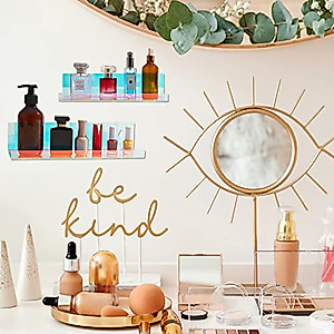 8 Pcs Rainbow Iridescent Acrylic Floating Shelves 4 Sizes Holographic Wall Mounted Kids Shelves Nail Polish Rack Acrylic Bathroom Shelf Rainbow Wall Shelf Book Display Shelves for Bedroom Living Room