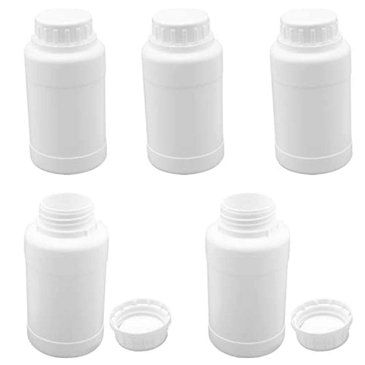 Othmro 5Pcs 8.45oz/250ml Plastic Bottles, Lab Cylindrical Chemical Reagent Bottle, Wide Mouth Laboratory Reagent Polyethylene Bottle, Sample Sealing Liquid Storage Container for Food Store White