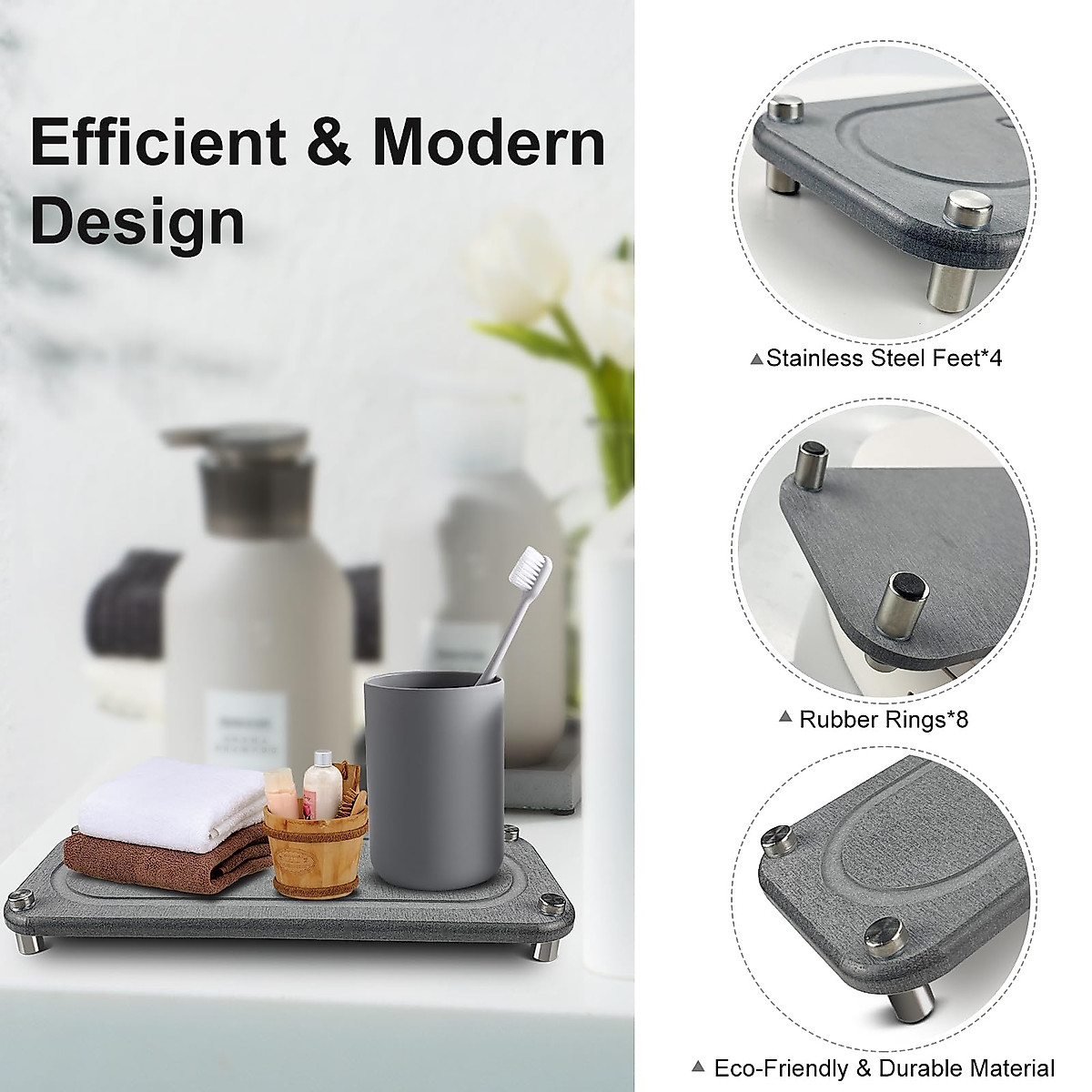 ZGWJ 2PCS Instant Dry Sink Caddy for Kitchen Sink Organizer Fast Drying Stone Sink Tray for Bathroom Diatomaceous Earth Sink Sponge Holder