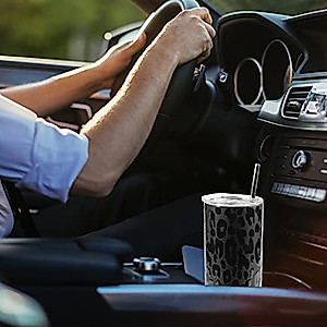 artlion 20 oz Leopard Tumbler Black Skinny Insulated Coffee Cup with Lid and Straw for Cold Hot Drinks