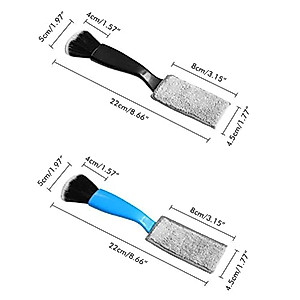 OHEPFD 2Pcs Car Cleaning Brushes, Mini Duster Car Interior Air Vent Cleaning Brush Soft Bristles Multifunctional Auto Brush Cleaning Tool for Dashboard Air Vent, 9298a Black+9298b Blue, 22*4.5cm