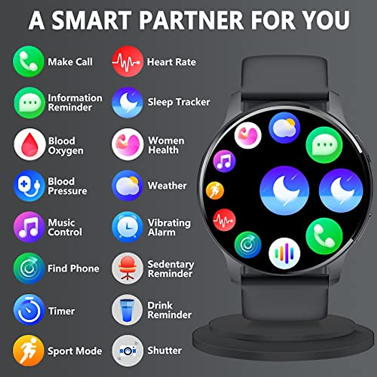 Smart Watch for Women(Make/Answer Call) Activity Fitness Tracker for Android iOS Phones AI Voice Control Smartwatch with Heart Rate Sleep Monitor Pedometer Digital Watch for Women Waterproof Blcak