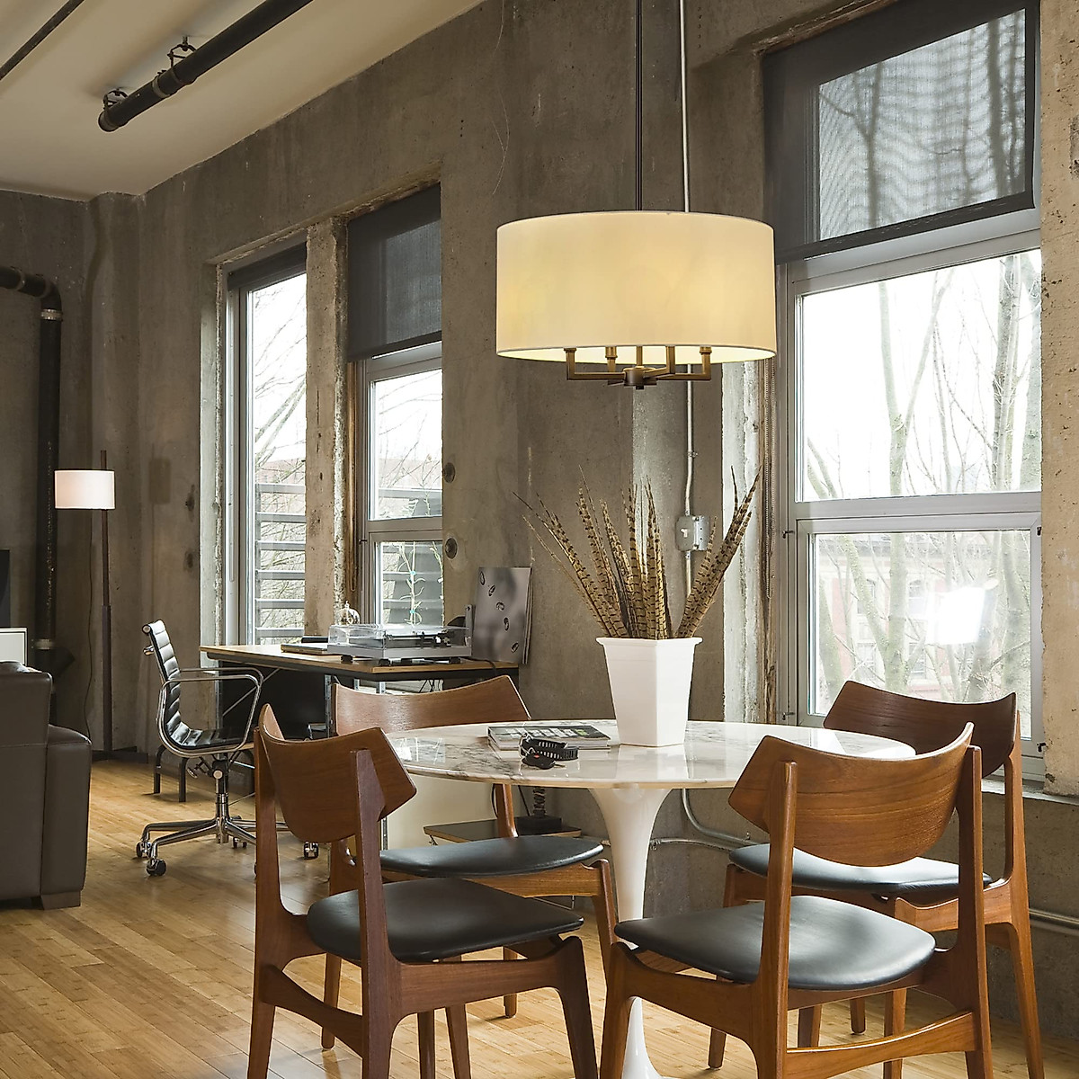 Globe Electric 67000065 4-Light Chandelier, Matte Black, Beige Fabric Shade, Ceiling Light, Chandeliers for Dining Room, Ceiling Light Fixture, Lights for Room Décor, Bulb Not Included