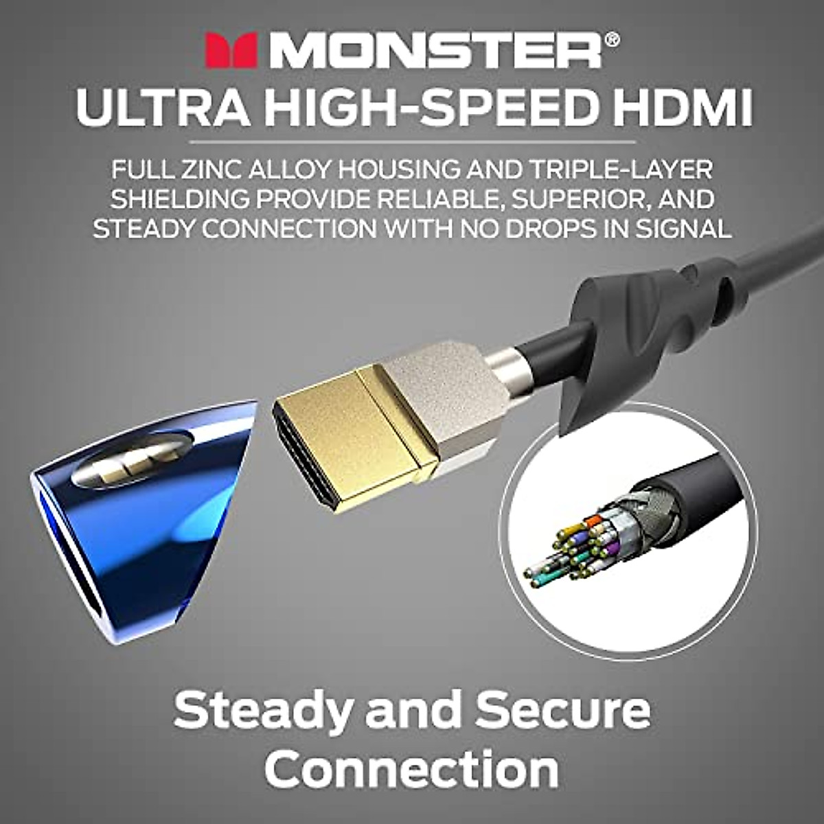Monster 8K HDMI Cable Ultra High-Speed Cobalt 2.1 Cable - 48Gbps with eARC, 8K at 60Hz for Superior Video and Sound Quality – HDMI Cables for PS5, Apple TV, Roku, Smart TV, Xbox Series X and S – 4FT