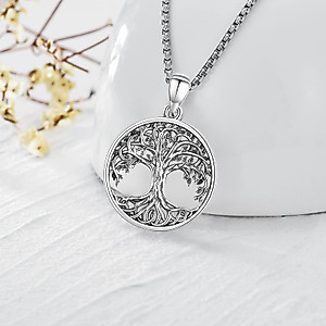 LOOVE Sterling Silver Tree of Life Pendant for Women Vintage Tree of Life Necklace Round Family Tree Pendant