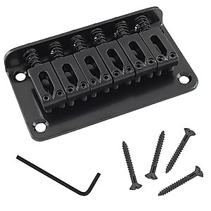 HARSKIYER Black Adjustable 6 String Guitar Bridge, Metal Fixed Top Load Guitar Tailpiece Guitar Fixed Bridge Hardtail Saddle Bridge Guitar Parts for 6 String Guitar