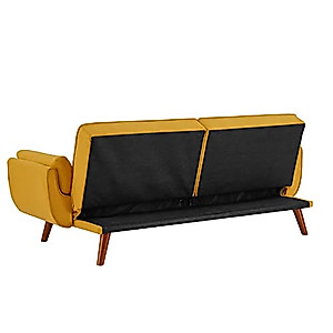 Verfur Futon Sofa Bed Modern Linen Fabric Couch Convertible Folding Recliner Loveseat for Living Room with 2 Arm Pillows and Strudy Wood Legs, Yellow