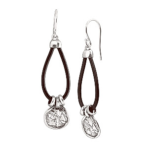 Silpada 'Medallion' Drop Earrings in Sterling Silver & Leather