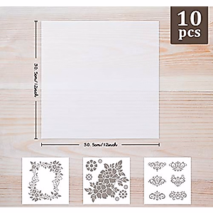 ilauke 10 Pieces 7.5mil Mylar Stencil Sheets, Reusable Blank Stencil Vinyl, Clear Mylar Template for Cricut Cutting Machine, Make Your Own Stencils Sheets, 12 x 12 inch