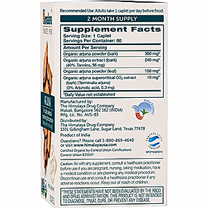 Himalaya Organic Arjuna, Blood Pressure Supplement for Cardiovascular Wellness and Heart Health, 700mg, 60 Caplets, 2 Month Supply