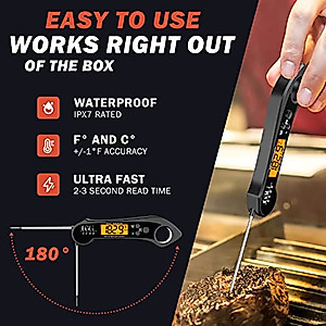 Digital Meat Thermometer for Cooking, Biison Wireless Instant Read Meat Thermometer Waterproof, Backlight, Ultra-Fast Accurate & 180°Foldaway Probe Kitchen Thermometer, Idea for Turkey/Grilling