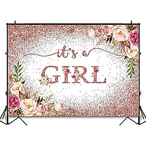 Avezano Rose Gold Baby Shower Backdrop for Girls Party Blush Pink Floral It's a Girl Baby Shower Photography Background Rose Gold Glitters Confetti Decoration Photoshoot Events Banner (7x5ft)