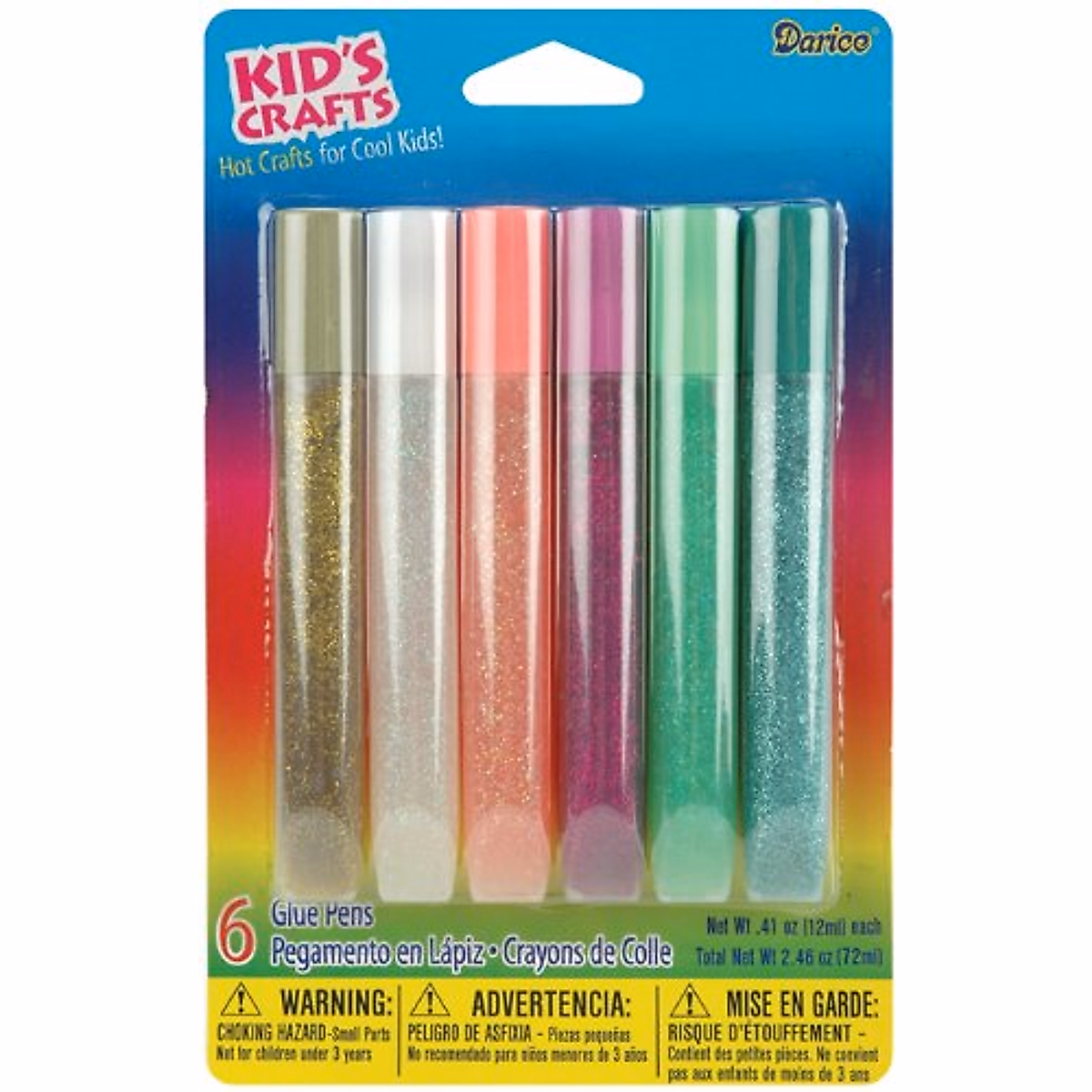 Darice Kids' Glitter Glue Tubes, Bright Colors, 6 -Piece