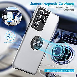 Anqrp Shockproof for Galaxy S21 Ultra Case 5G, [Heat Dissipation] [No Fall-Off Kickstand] 360°Metal Ring Military Grade Protection Phone Case with Samsung Galaxy S21 Ultra 6.8 Inch, Silver