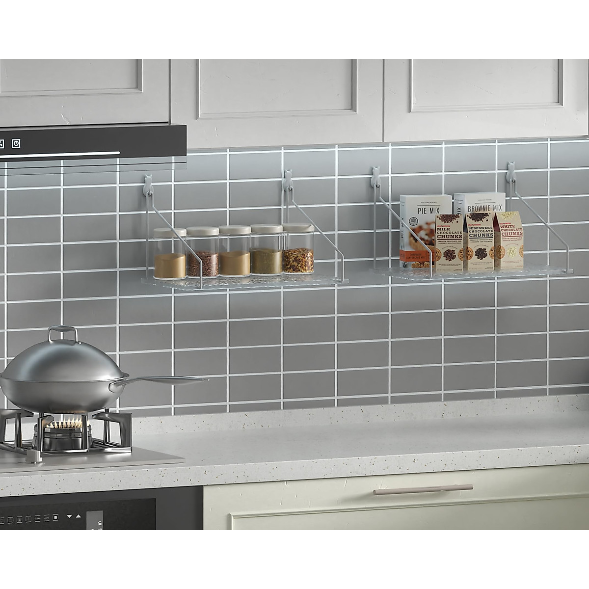 QsQueen Elevate Your Space with Acrylic Floating Shelves Set of 2 - Perfect for Bedroom, Living Room, Bathroom, Kitchen Decor-Transform Your Home Decor! Easy Install, No Drilling Required!