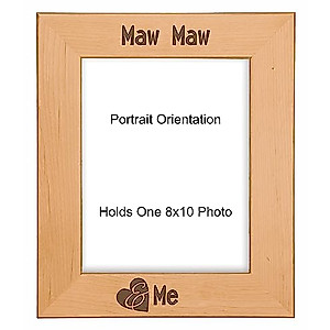 PrecisionNC Engraving Gift for Grandma Maw Maw and Me Heart Engraved Natural Wood Picture Frame Mothers Day (8x10 Portrait)