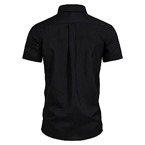 DELCARINO Men's Short Sleeve Button Up Linen Shirts Summer Casual Pocket Beach Shirts Black Small