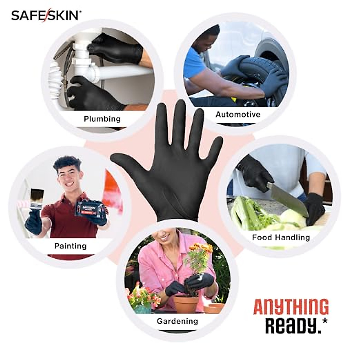 SAFESKIN Heavy Duty Nitrile Disposable Gloves, Pack of 160, Powder Free, Black - Plumbing, Gardening, Painting, Food Handling