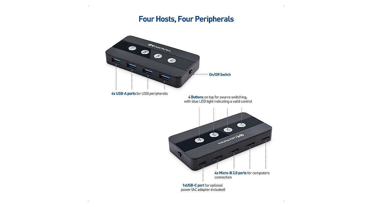 Cable Matters 4 Port USB 3.0 Switch for 4 Computers & Peripherals