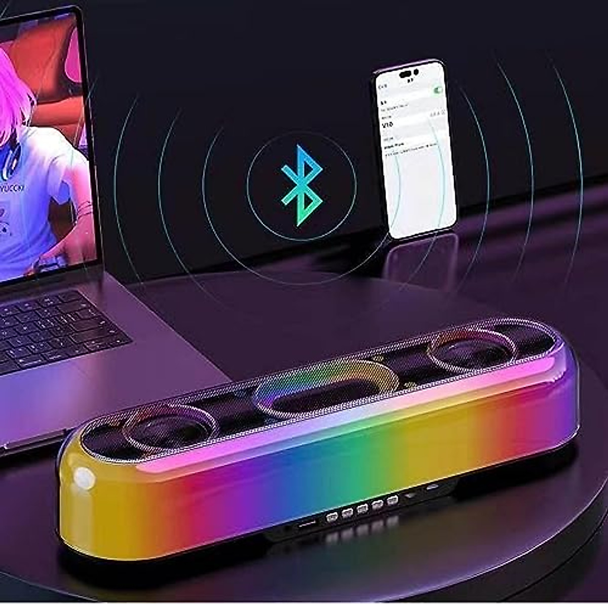 Bluetooth Speaker with RGB Light- Portable Wireless Speaker, Upgrade 52mm Dual Speakers Unit, Multimedia Antimagnetic Speaker, for Computer Home Gaming Party Outdoor Beach Birthday Gift