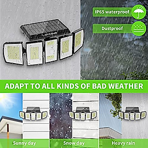 Lovcoyo Solar Outdoor Lights, Motion Sensor Security Lights IP65 Waterproof with Remote Control Wireless，5 Heads 300 LED Outdoor Flood Lights 360° Illumination with 3 Modes for Garage Yard Garden