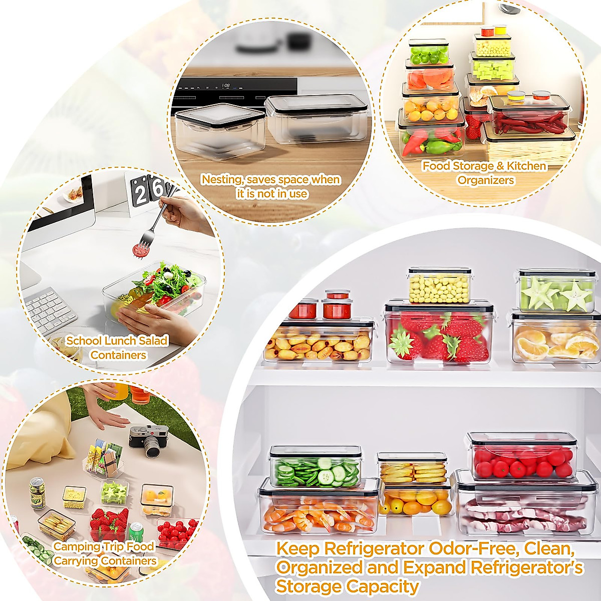 20 PACK Food Storage Containers with Lids Airtight, Larger Leakproof Plastic Meal Prep Containers Stackable Reusable for Kitchen Organization storage with Labels & Pen, BPA-Free, Microwave Safe