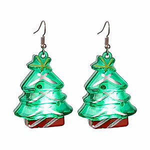 Cute Christmas LED Lights Dangling Hook Earrings for Women Teen Girls Santa Claus Christmas Tree Snowflake Snowman Light Up Dangle Charm Drop Glowing in The Dark Huggie Hook Hoop Earring Stud Fashion Xmas Jewelry Gifts Hypoallergenic (Christmas Tree)