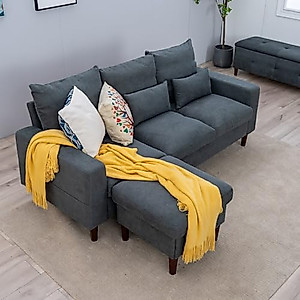 Panana Convertible Sectional Sofa Small Couch L-Shaped 3 Seat Linen Fabric Sofa for Small Space (Grey)
